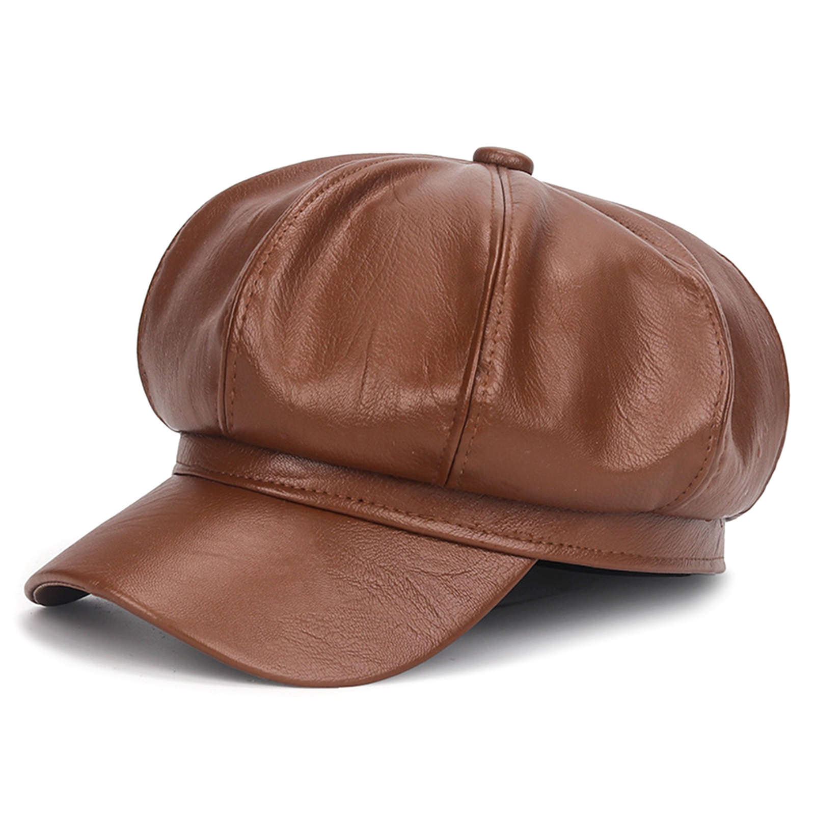 Retro Cap Faux Leather Classic Design Solid Color Octagonal Cap ...