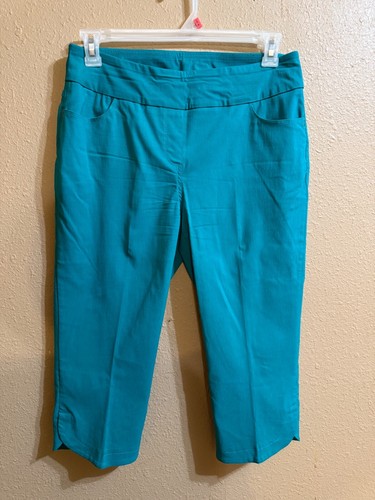 WESTBOUND PARK AVE CAPRI CROP PANTS 12 PETITE TEAL STRETCH TAPERED LEG ...