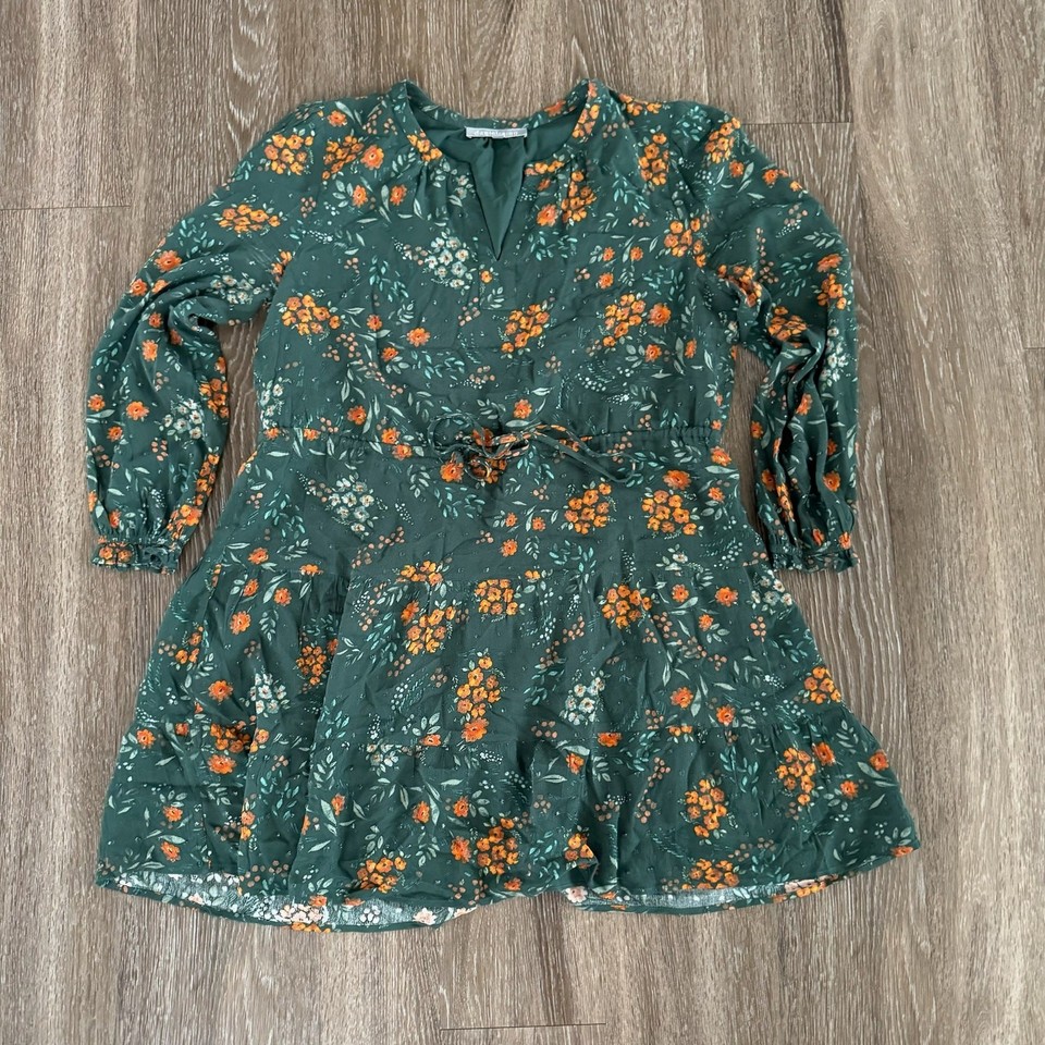 Daniel Rainn Women's Macie Green Floral Long Sleeve Prairie Dress ...