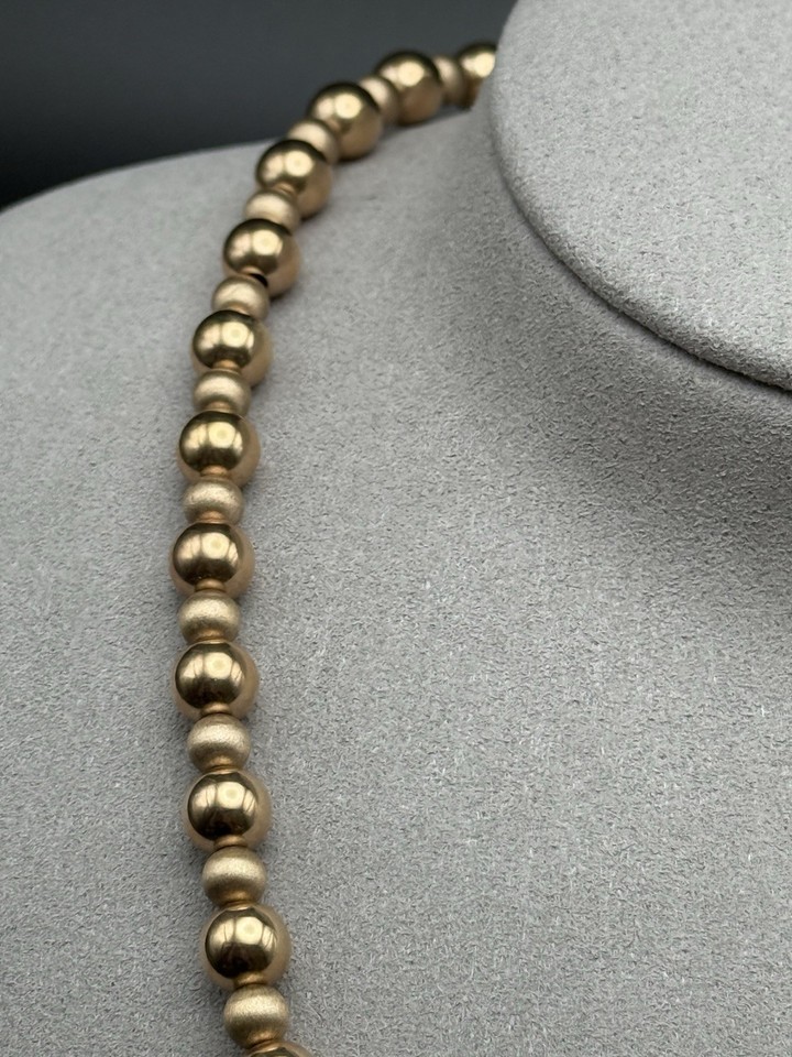 EternaGold Italy 14K Yellow Gold Polished & Brushed Bead 18" Necklace ...