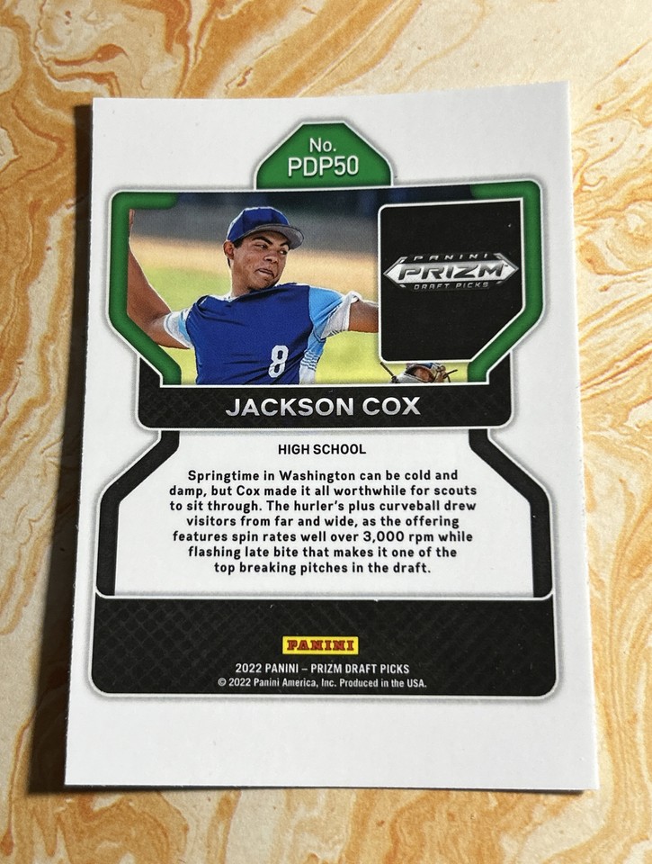 2022 Prizm Draft Picks Baseball Base #PDP50 Jackson Cox - High School ...