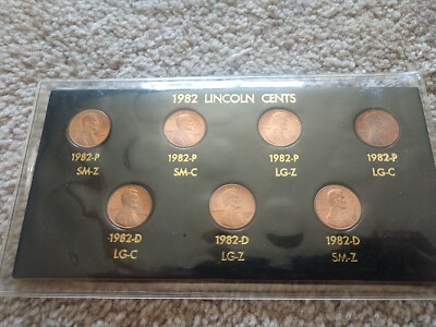 1982 Lincoln Cent 7 Coin Variety Set; With Bicentennial Penny Plastic ...