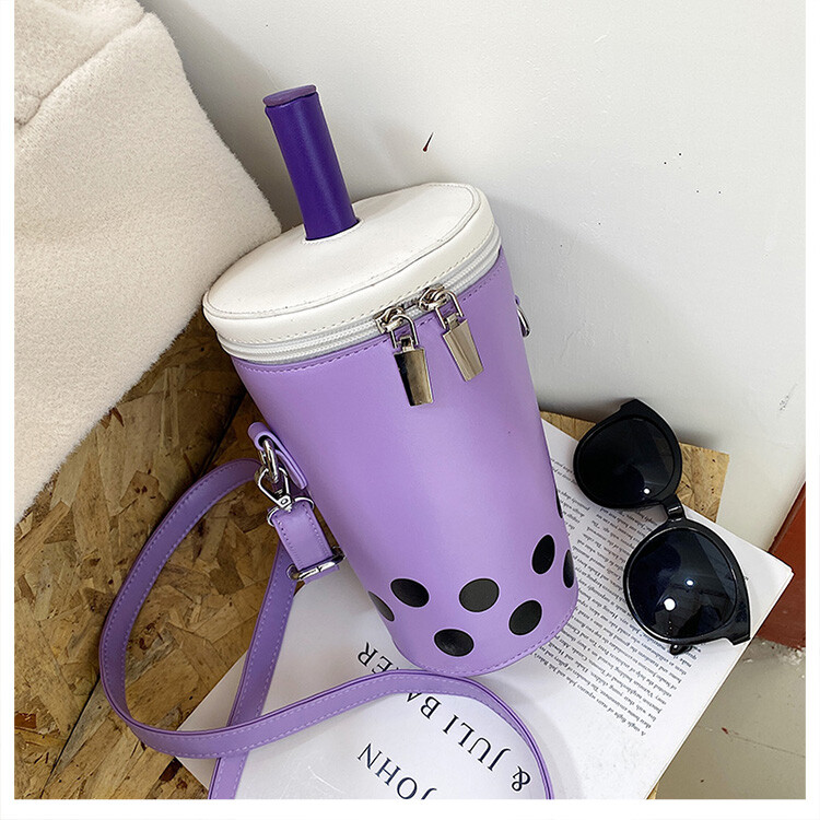 Cute Cartoon Boba Milk Tea Shoulder Bag Boba Tea Handbag w/ straw ...