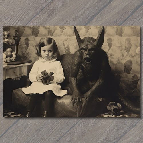 POSTCARD: Weird Girl Scary Vintage Monster Halloween Cult Unusual ...