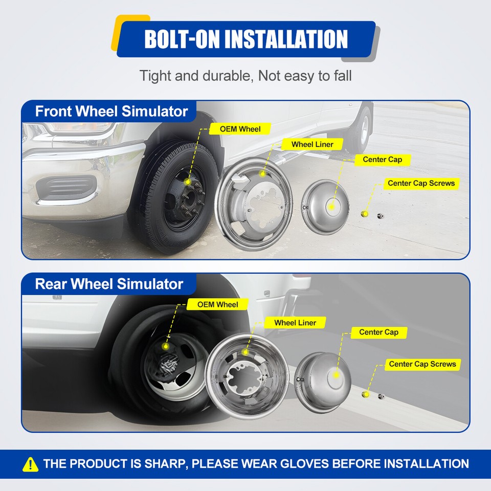 4pcs 17inch Stainless Steel Dually Wheel Simulators For 2003-2018 Dodge ...