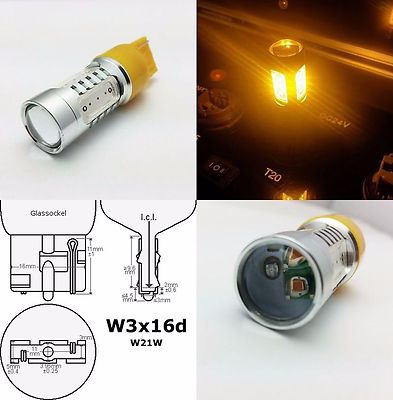 W21W 7442 T20 580 YELLOW 16W HIGH POWER LED INDICATOR CAR BULB | eBay