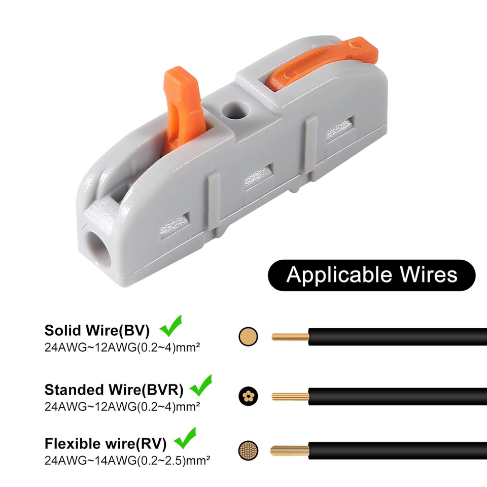 SPRING LEVER TERMINAL BLOCK ELECTRICAL CABLE WIRE CONNECTORS QUICK ...