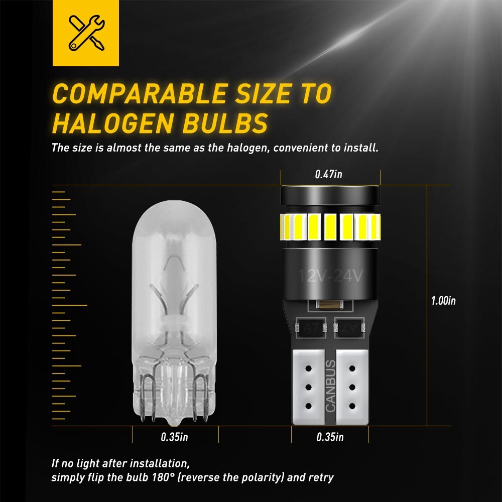 10PCS Pure White LED T10 W5W Interior 168 Map Dome Bulb 194 License ...