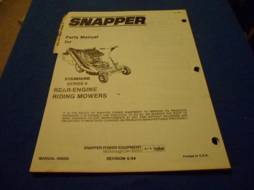 (DRAWER 22) Snapper Rear Engine Riding Mowers Series 6 Parts Manual ...