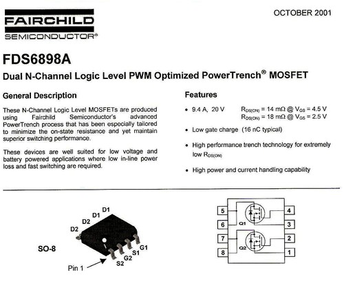 3 Stück FDS6898A Fairchild Dual N-Channel MOSFET transistor SO8 2W PWM ...