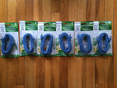 Lot of 6 - Belkin A3L791-14-BLU-S RJ45 CAT5e Snagless Patch Cable (14 ...