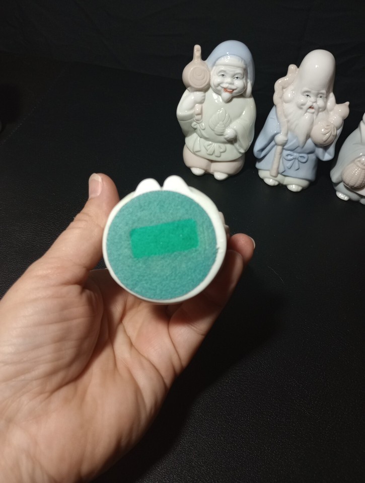 Pair of Yashimi K Porcelain Light Blue Dragon & 7 Lucky Gods Figurines ...