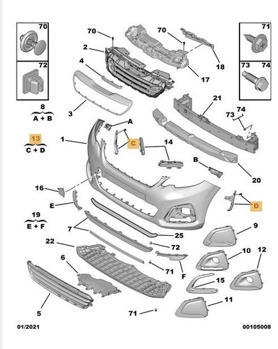 For Peugeot 108 - Front Bumper Brackets Outer Lower Section 2014 to ...
