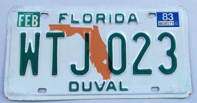 Florida 1983 DUVAL COUNTY License Plate NICE QUALITY # WTJ 023 | eBay