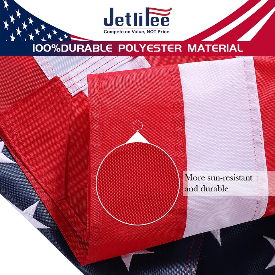 American Flag USA US Banner Heavy Duty 210D Polyester Embroidered Stars ...