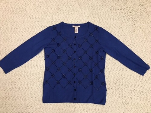 Covington Women's Button Front Cardigan Sweater * Small * Blue w/ Black ...