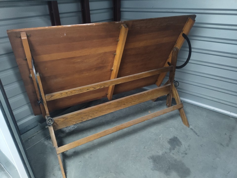 Antique 1930s Post Industrial Wood and Cast Iron Drafting Table ...