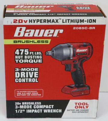 NEW - Bauer 2085C-BR 20V Hypermax 3-Mode Conpact 1/2" Impact Wrench ...