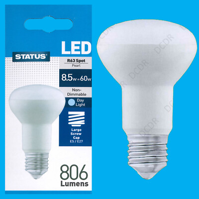 2x 8.5W R63 LED Low Energy Pearl Reflector Day Light 6500K Bulb ES E27 ...