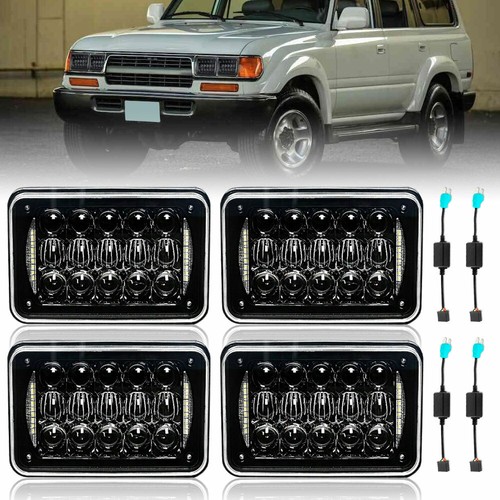 4Pcs 4x6 LED Headlights DRL For FJ80 FZJ80 HZJ80 Toyota Landcruiser 62 ...