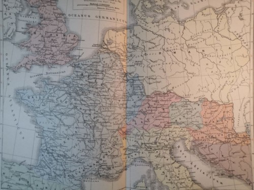 1902 Northern ROMAN EMPIRE Gallia Vintage Geography Map ORIG. 11.5 x 9. ...