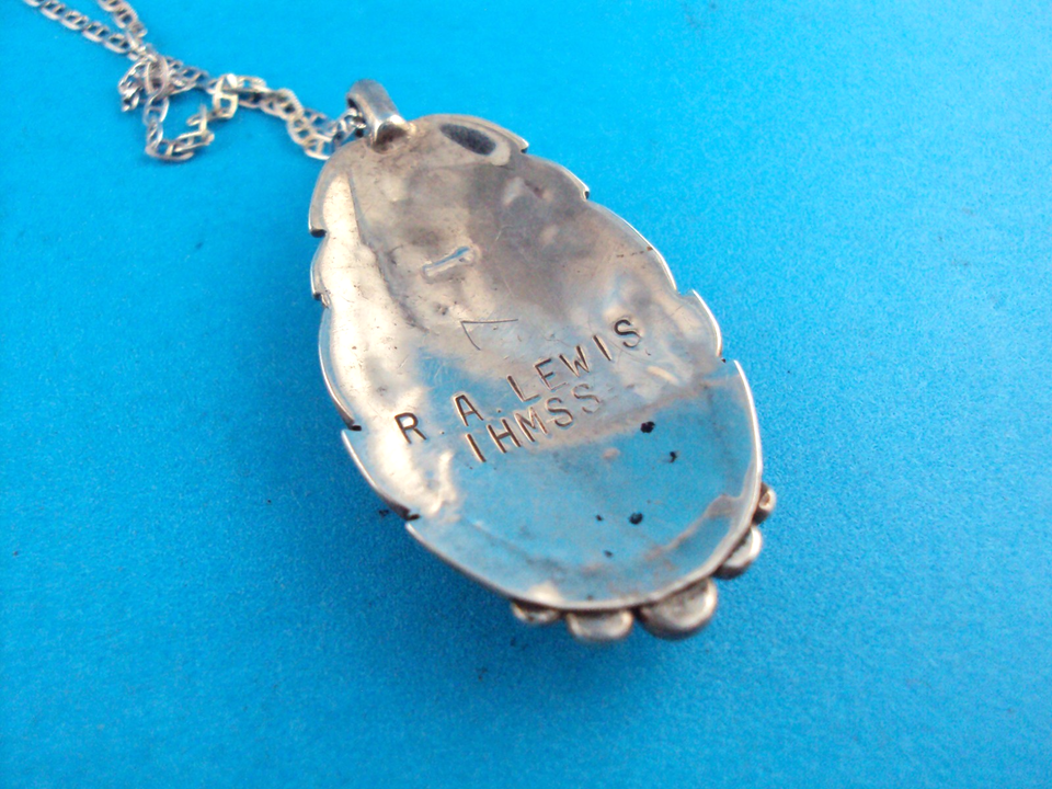 VINTAGE NATIVE AMERICAN STERLING SILVER TURQUOISE PENDANT & CHAIN--R.A ...