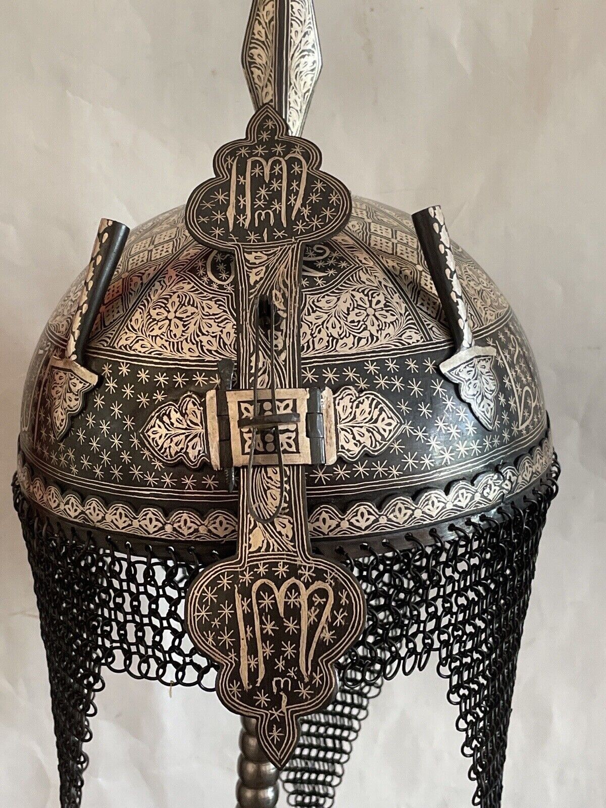 Silver Ottoman Helmet Khula Khud Silver Koftgari worked battle Ready ...