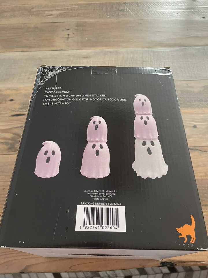 3 Piece Stacking Ghosts Halloween Decor 3-Count 1 White & 2 Pink Ghost ...