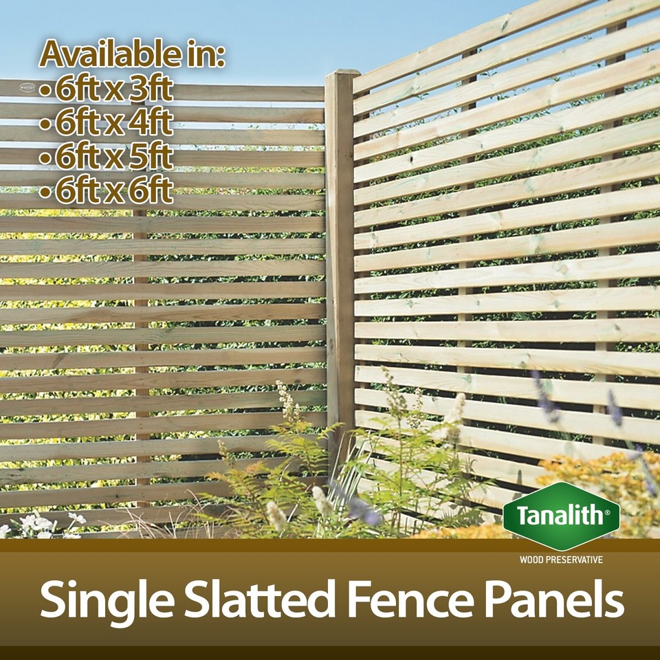 6x5 Single Slatted Horizontal Pressure Treated Tanalised Fence Panel ...