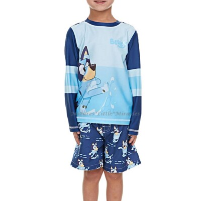 BLUEY Boys Swimsuit Disney Swim Trunks Rash Guard Shirt Set Toddler ...