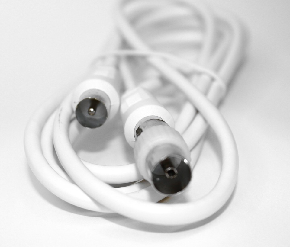 2m RF Fly Lead Coaxial Aerial Cable Digital TV Male to M Extension ...