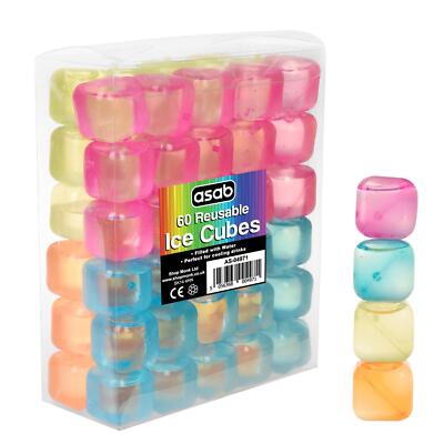 60pk Multicolored Plastic Freezable Ice Cubes Reusable Eco-Friendly ...