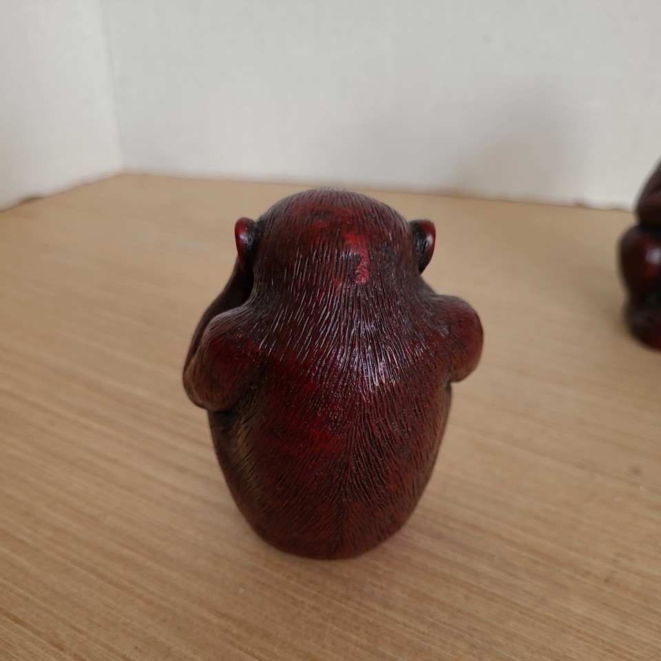 Three Wise Monkey Statues See Hear Speak No Evil set of 3 red resin ...