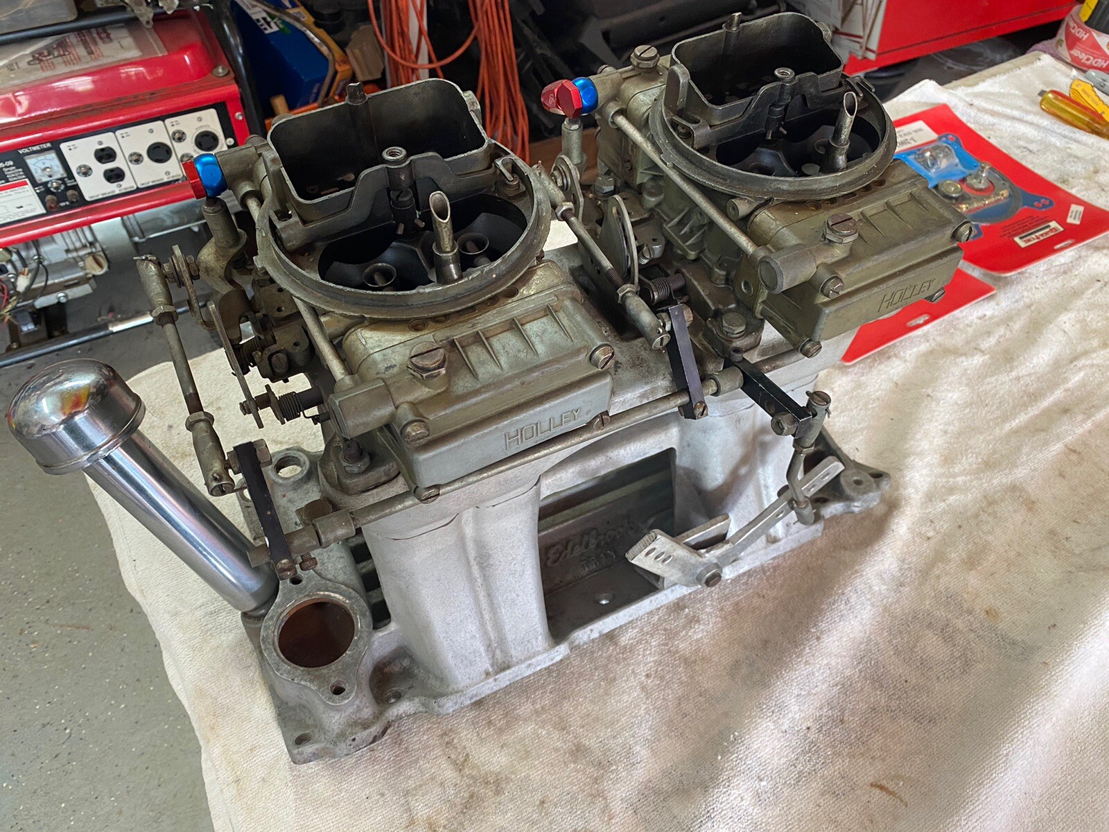 Edelbrock SBC Chevy TR1Y Tunnel Ram Intake Manifold 2 Holley 660 Carbs ...