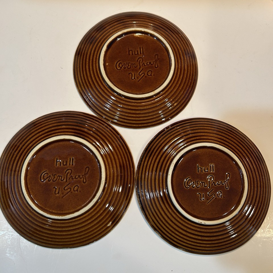 Hull Pottery Brown Drip MCM Oven Proof Bread Plates 6.75" USA Vintage ...
