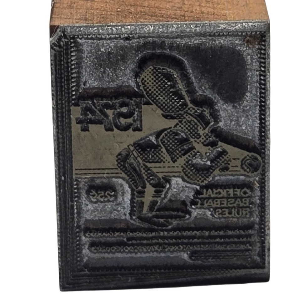 Vintage 1974 Baseball Player Printing Block Wood Metal Printers Stamp ...