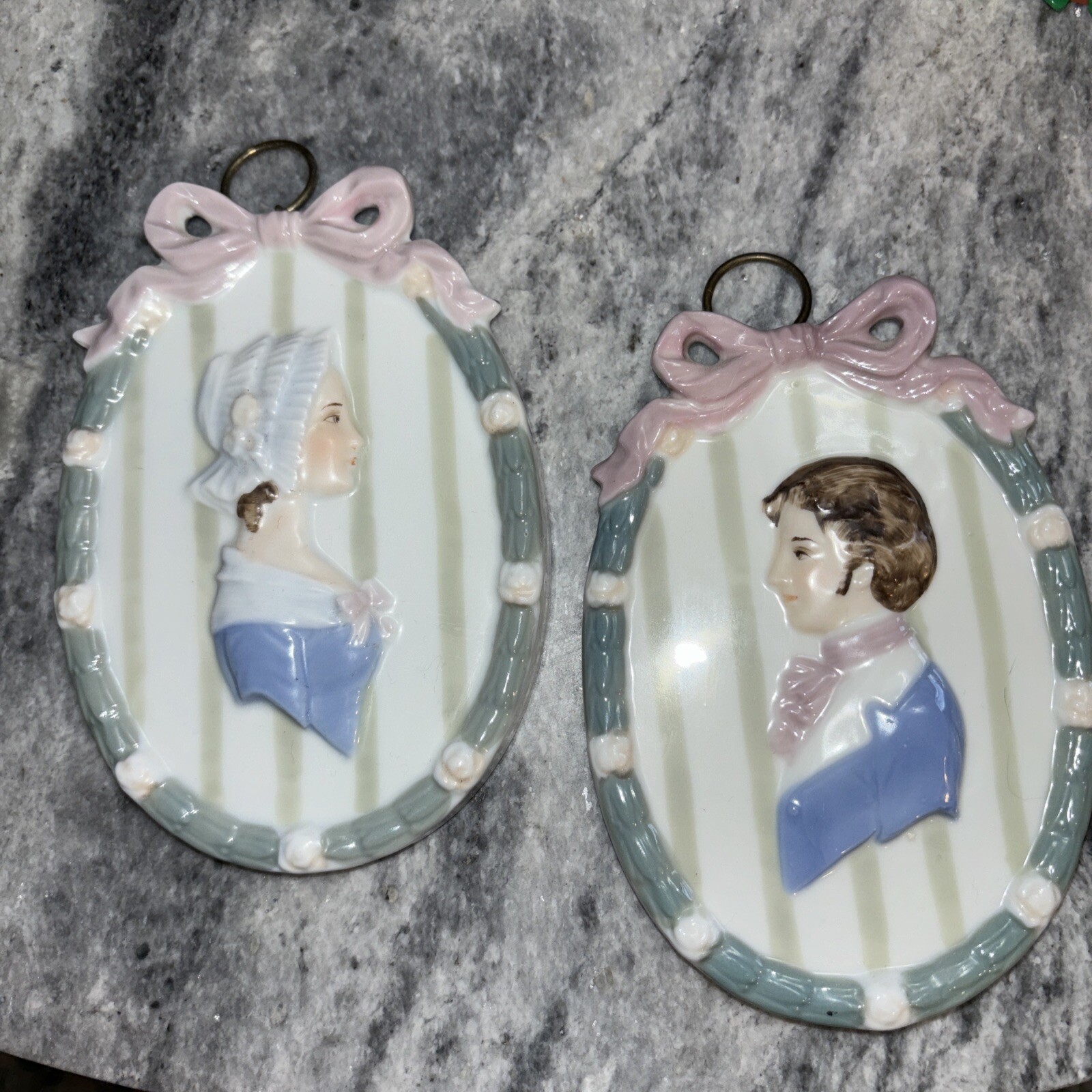 5x4 Set Vintage Lefton Colonial Couple Wall Plaques Ceramic Hangers ...