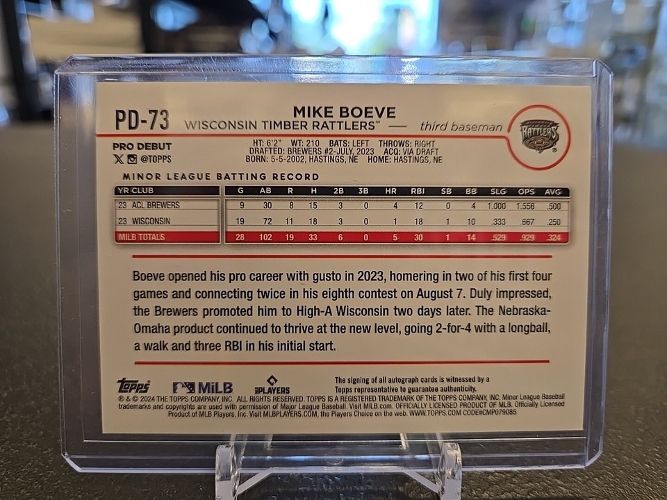2024 Topps Pro Debut Baseball Mike Boeve Autograph Card #PD-73 Nm | eBay