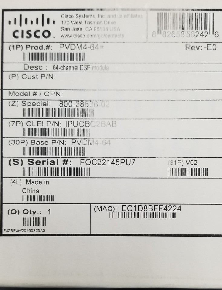 Cisco PVDM4-64 64-channel high-density voice DSP module New Factory ...