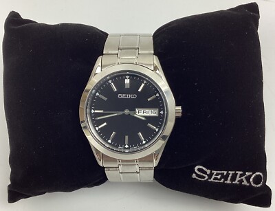 SEIKO 5 SUR361 Men's Essentials Series Black Dial Day Date Stainless ...