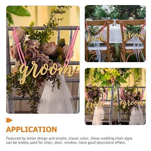 Bride And Groom Chair Signs Wooden Chair Banner With Ribbon Wedding ...