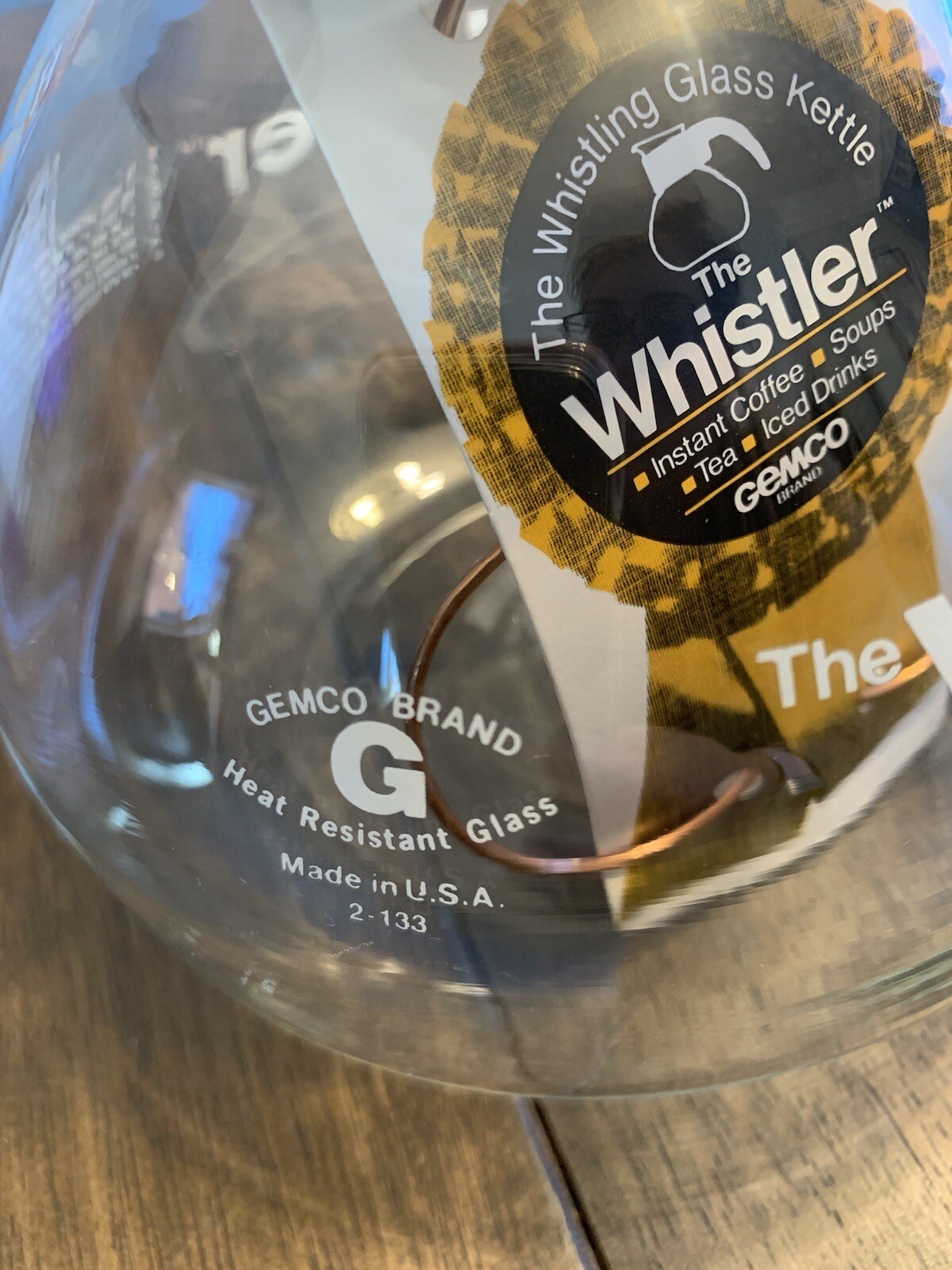 Vintage THE WHISTLER by Gemco Glass Stovetop Tea Kettle Coffee Pot 8 ...