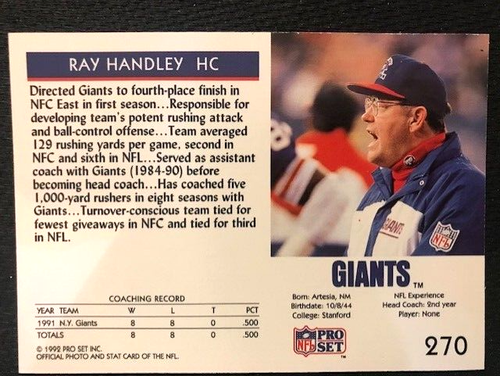 NFL - Ray Handley Head Coach 1992 Pro Set Football - New York Giants | eBay