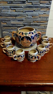 "Original Gerzit" Gerz W. Germany 9 pc. ceramic Punch Bowl Set | eBay