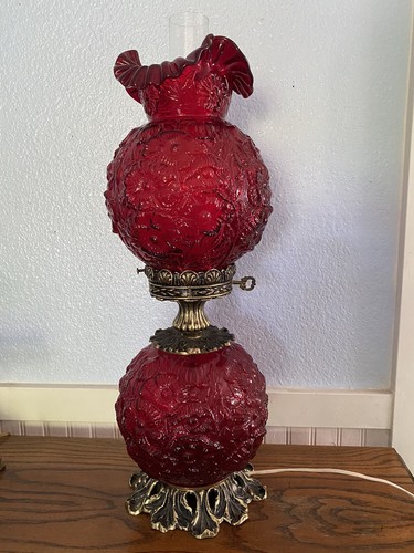 WORKS! Vintage Fenton Ruby Red Poppy Glass Gone With the Wind Hurricane ...