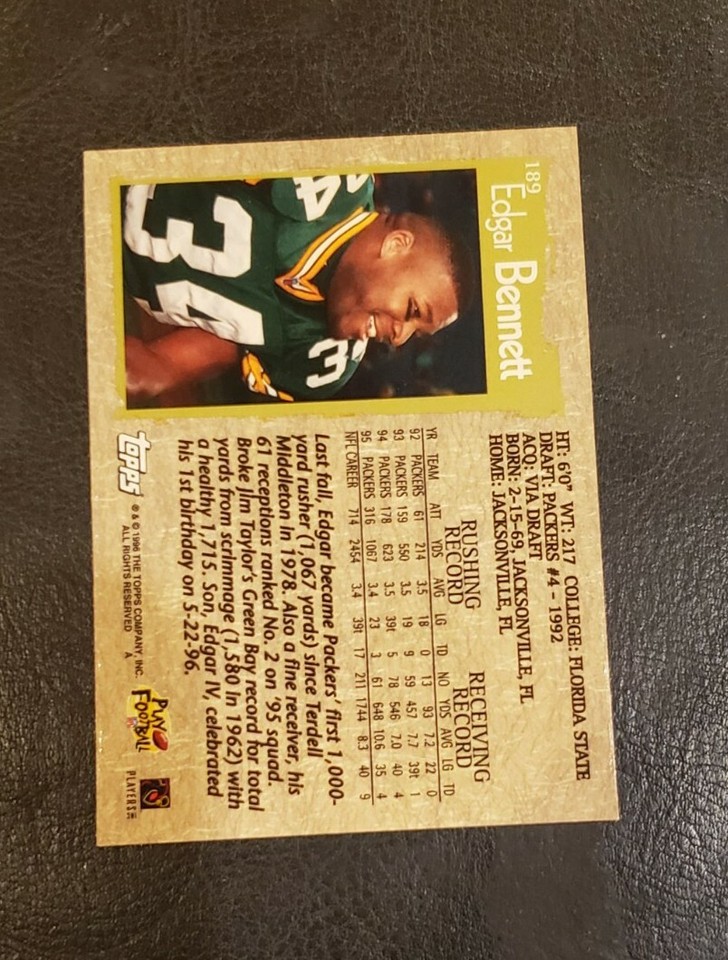 1996 Topps Football Card #189 Edgar Bennett | eBay