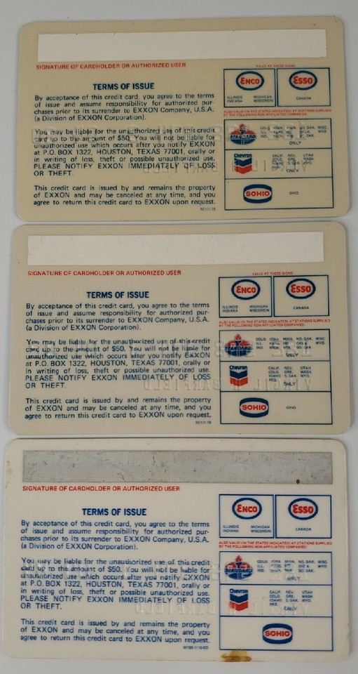 (3) Vintage Exxon Credit Card Lot ~ Exp: 1980, 82, 84 | eBay