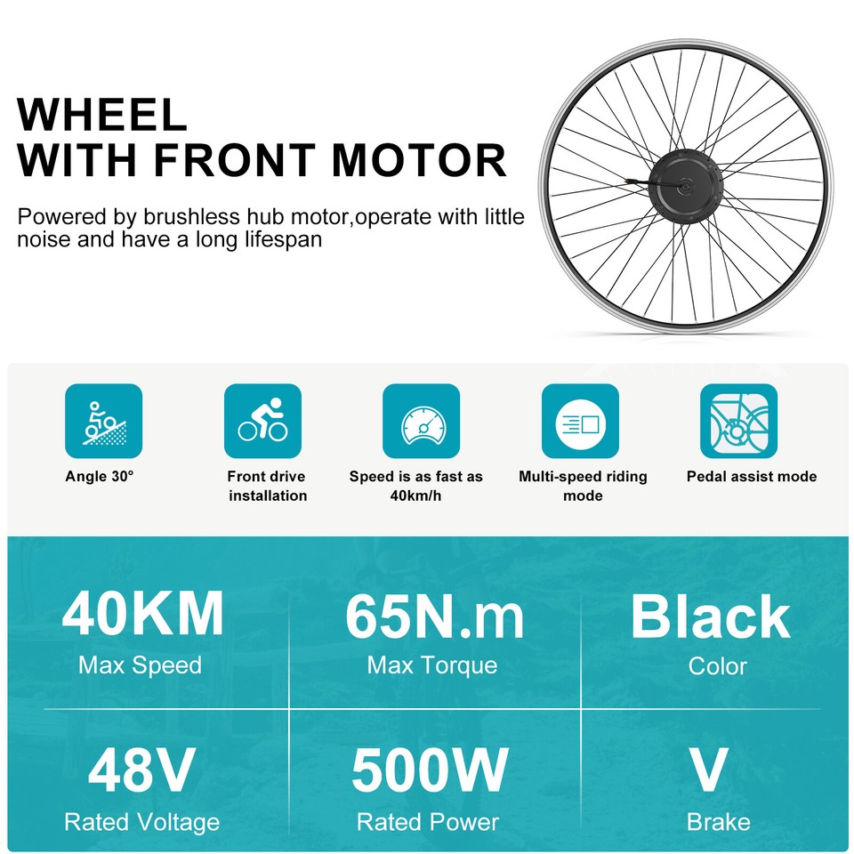 48V 500W 26" Bafang 700C Front Motor with Wheel DIY Electric Bike ...