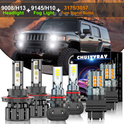 For Hummer H3 2006-2010 6000K LED Headlight Hi/Lo + Fog Light 6 Bulbs ...
