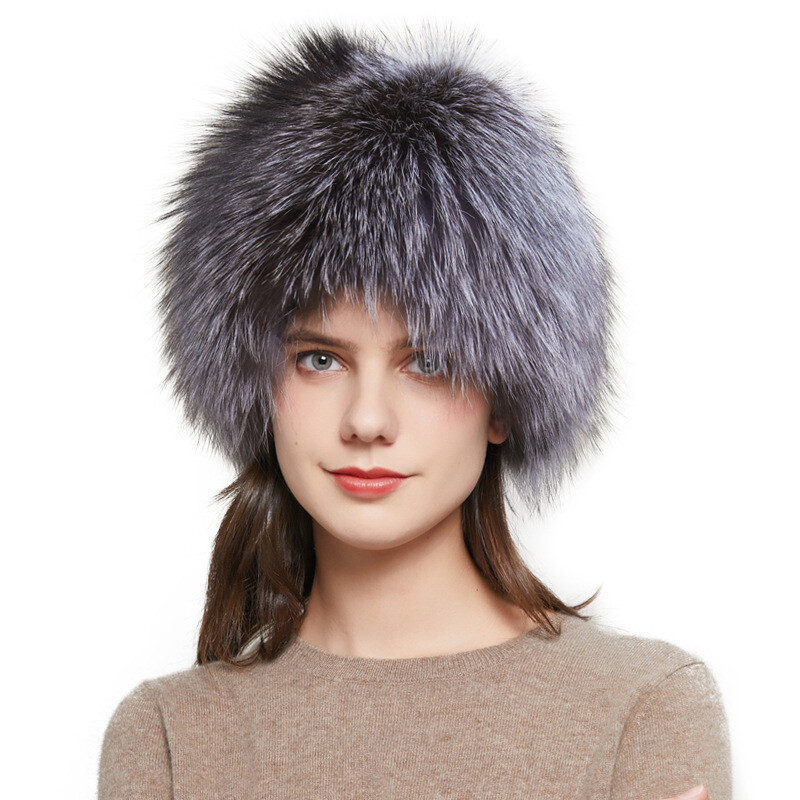 Silver/Red Fox hide Fur Shapka Winter Hats Warm Thick Fluffy Fur Caps ...